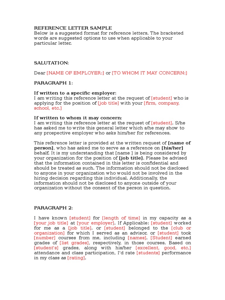 Reference Letters - Template For Writing One | PDF | Students ...