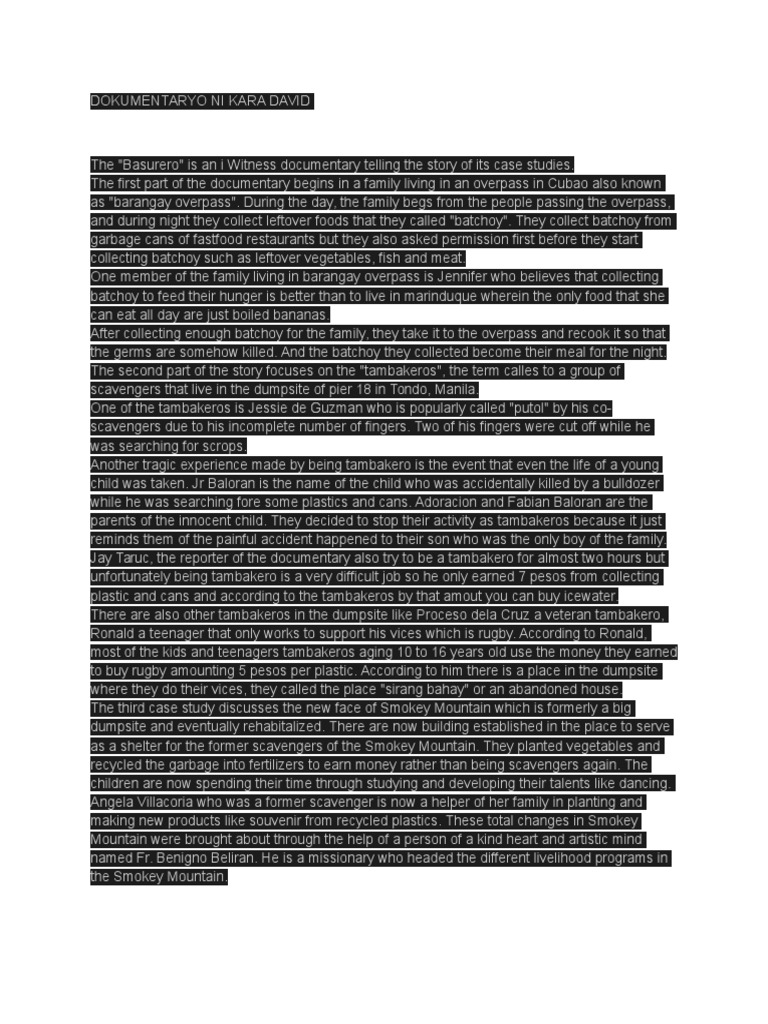 Dokumentaryo Ni Kara David | PDF | Foods