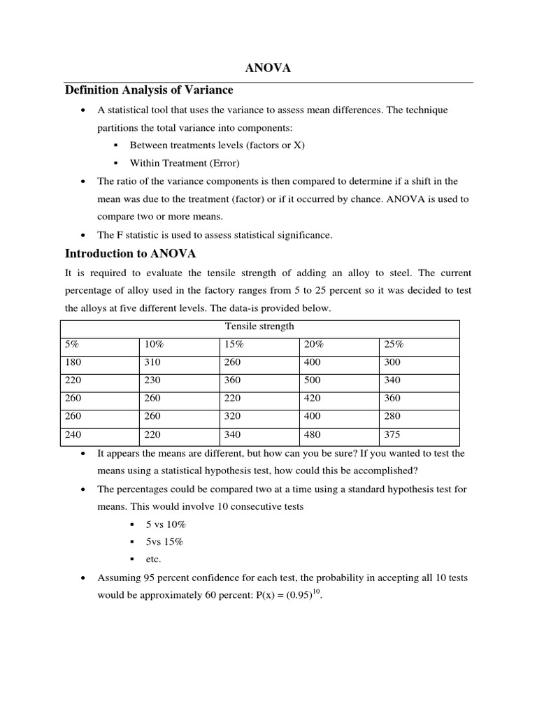 Anova Definition Analysis of Variance | PDF | Analysis Of Variance ...