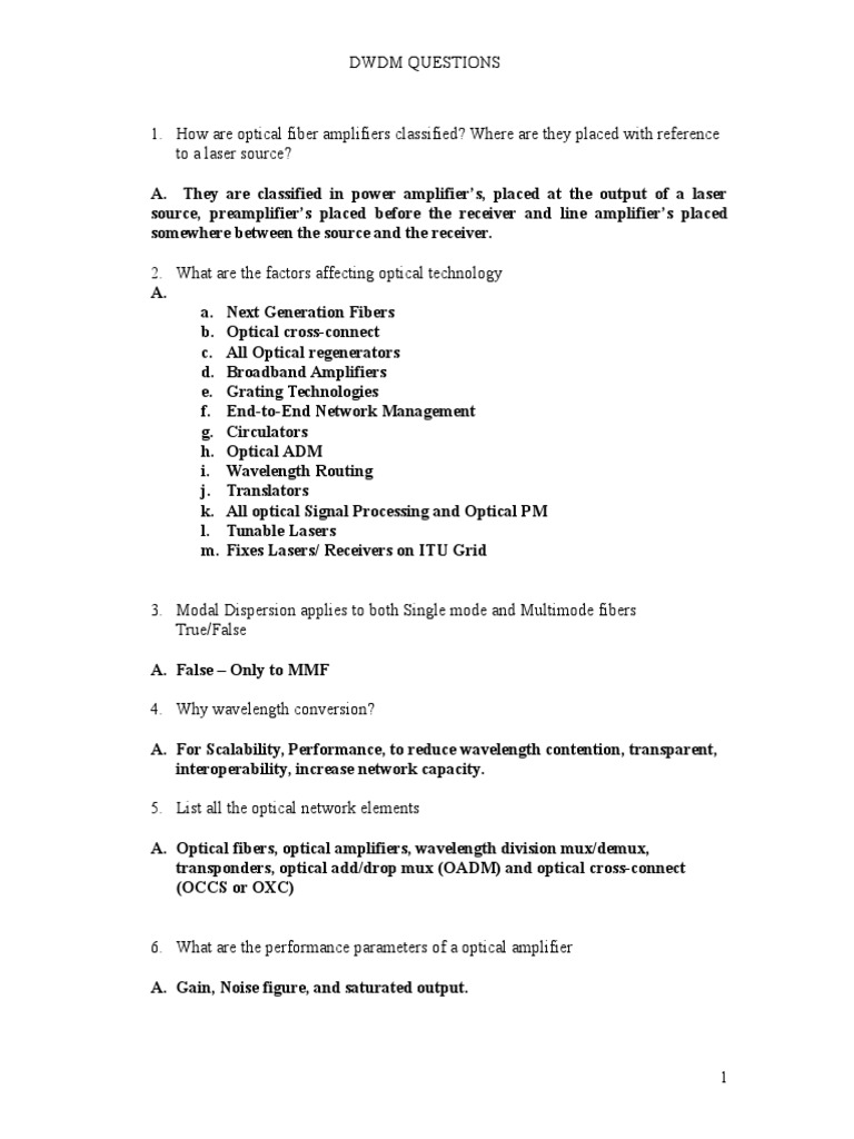 DWDM Questions | PDF | Wavelength Division Multiplexing | Optical Fiber