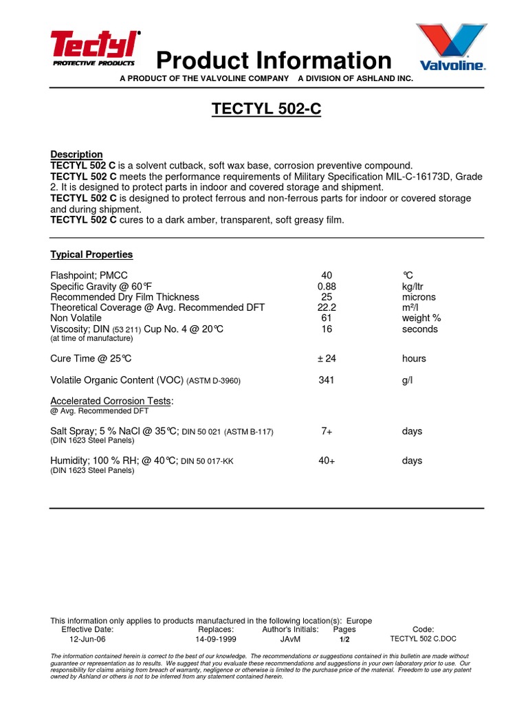 32 Tectyl 502 C | PDF | Petroleum | Manmade Materials