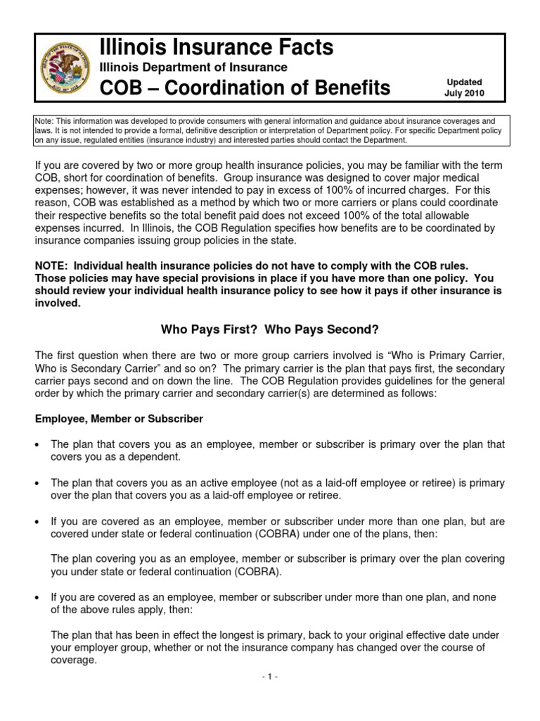 Illinois Insurance COB Rules | PDF | Medicare (United States) | Deductible