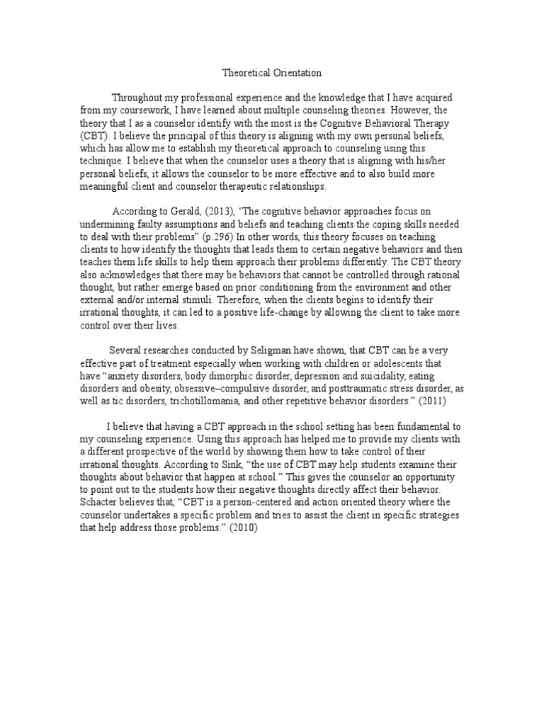 Theoretical Orientation | PDF | Cognitive Behavioral Therapy | Popular ...