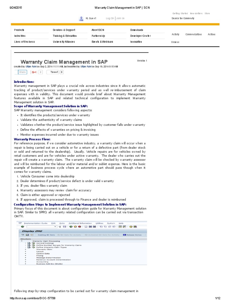 Warranty Claim Management in SAP - SCN | PDF | Subroutine | Matrix ...
