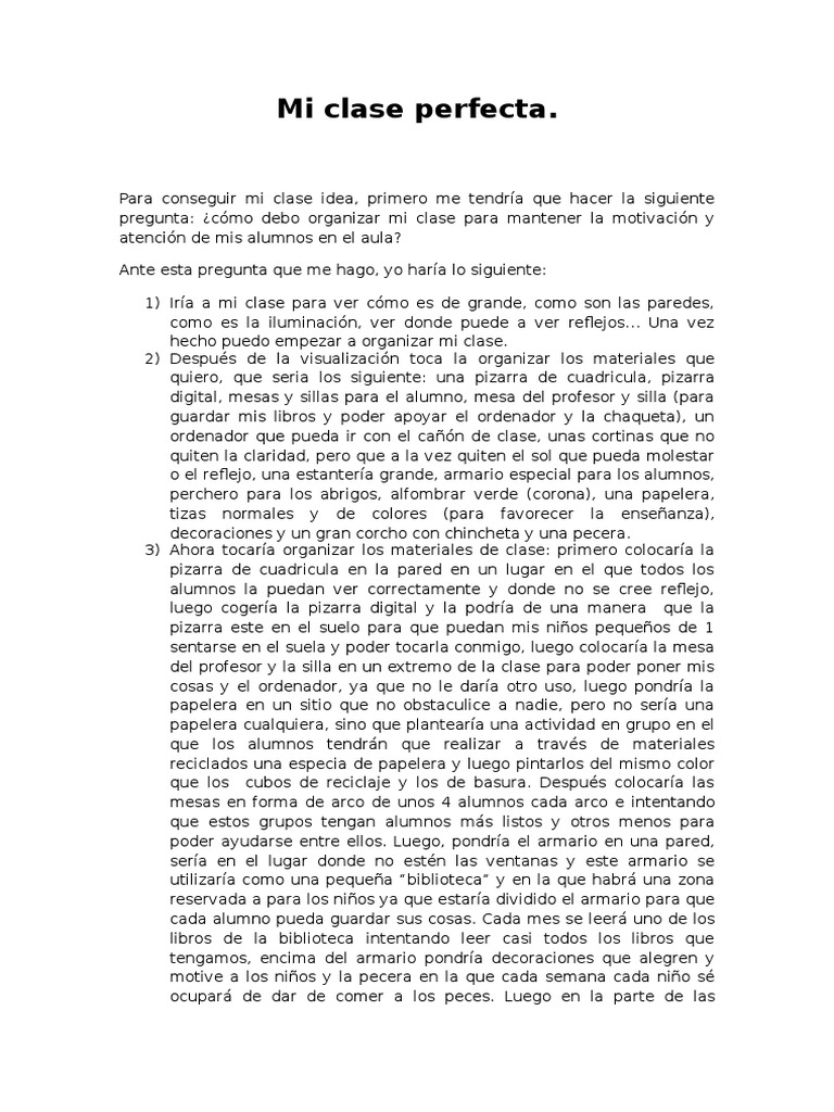 Organización de una Clase Ideal | PDF | Papel | Ocio
