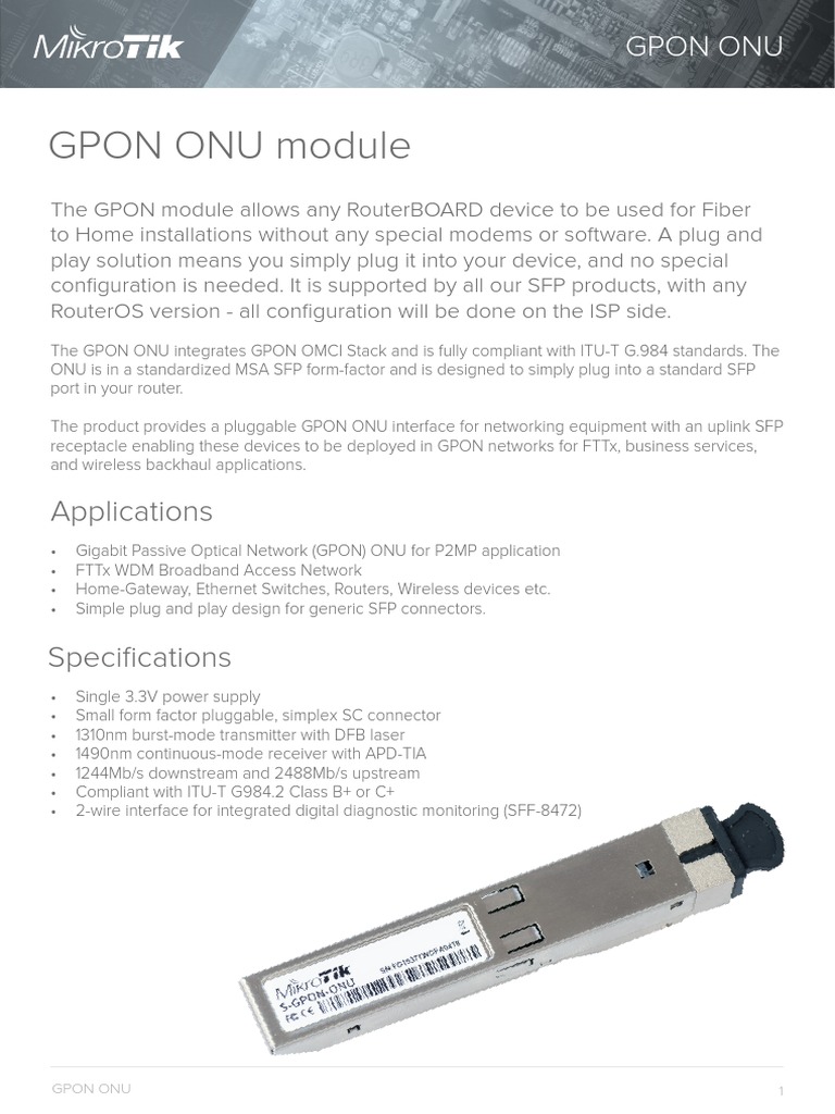 Mikrotik Gpon Module Pdf Telecommunications Telecommunications