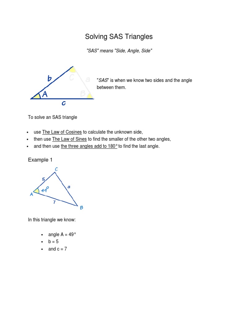 Solving SAS Triangles with Examples | PDF