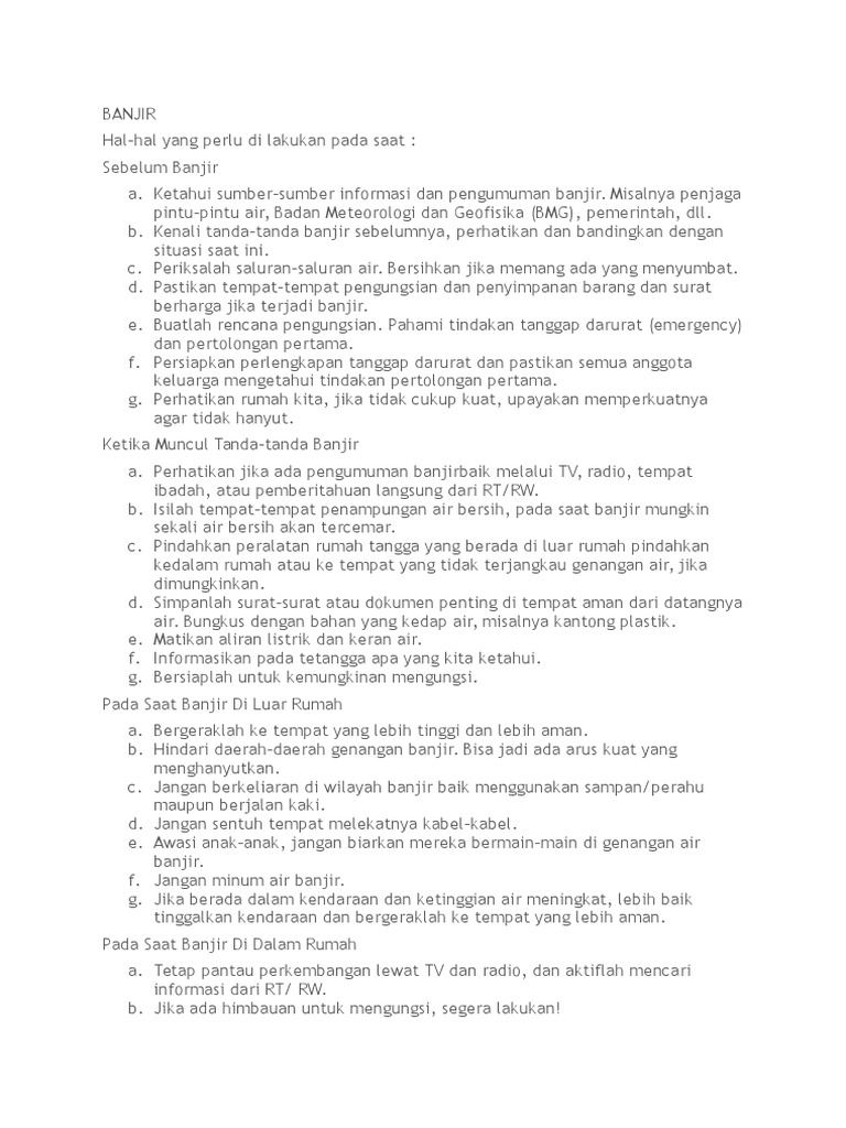 SOP Sederhana Bencana Banjir | PDF