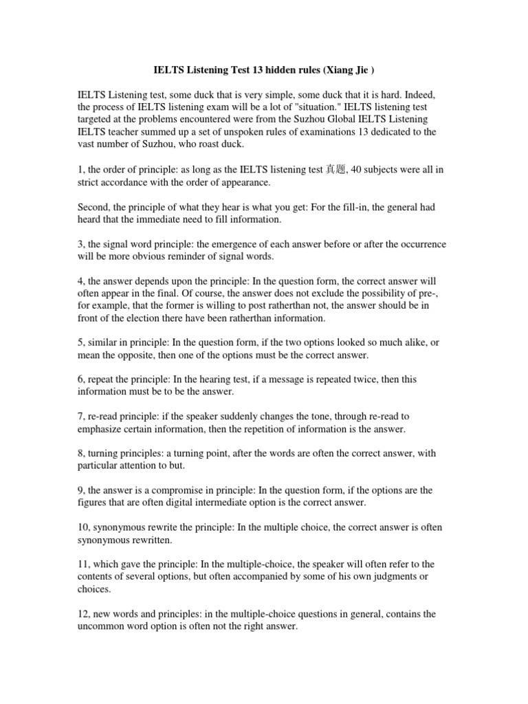 IELTS Listening Test 13 Hidden Rules (Xiang Jie) | Download Free PDF ...