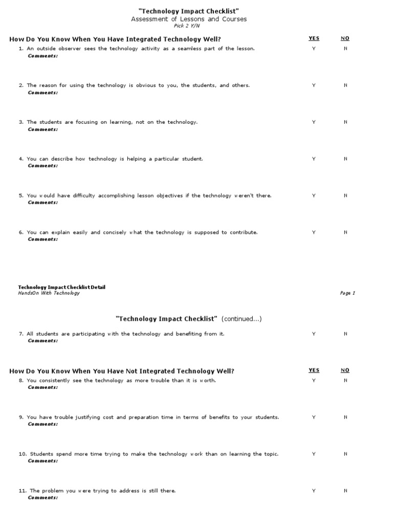 Technology Integration Assessment Checklist | PDF | Business