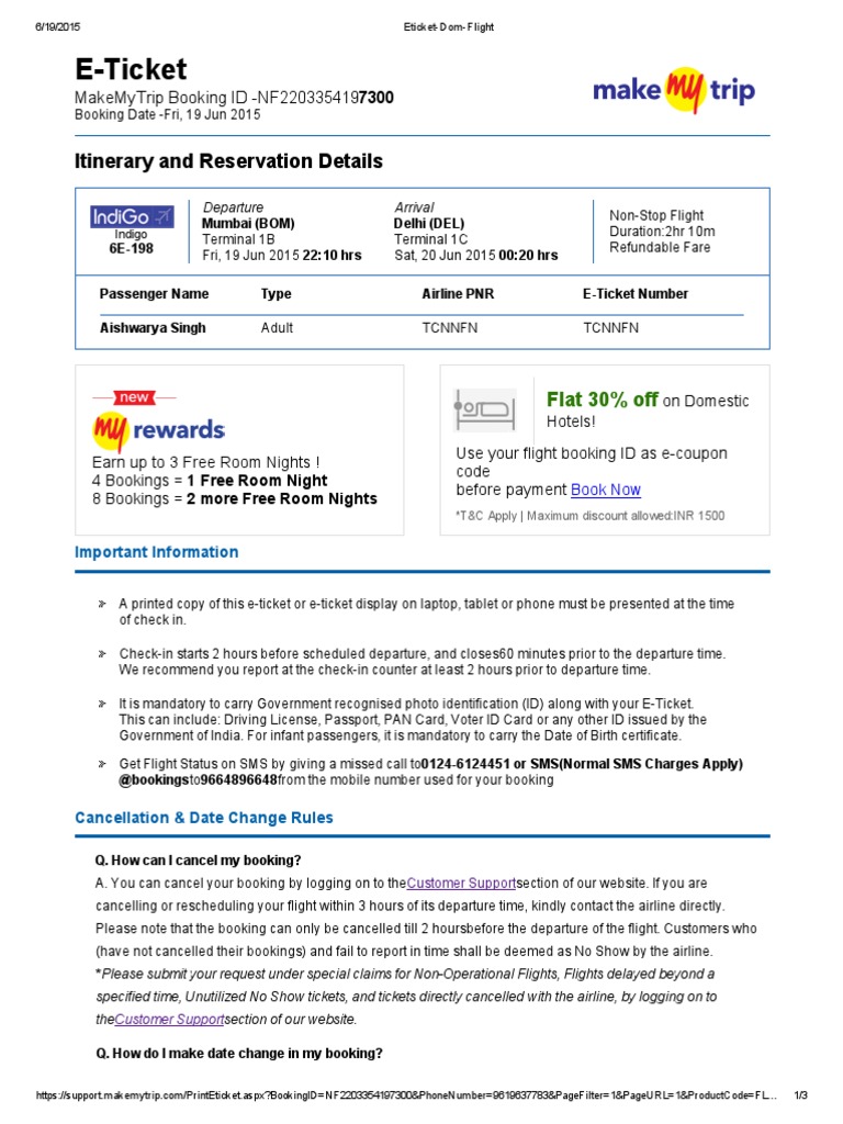 Sample Makemytrip Flight Ticket | PDF | Mobile App | Identity Document