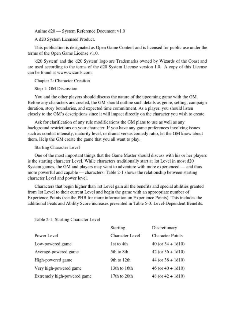 Anime d20 SRD v1.0 - Chap02 | PDF | D20 System | Tabletop Games