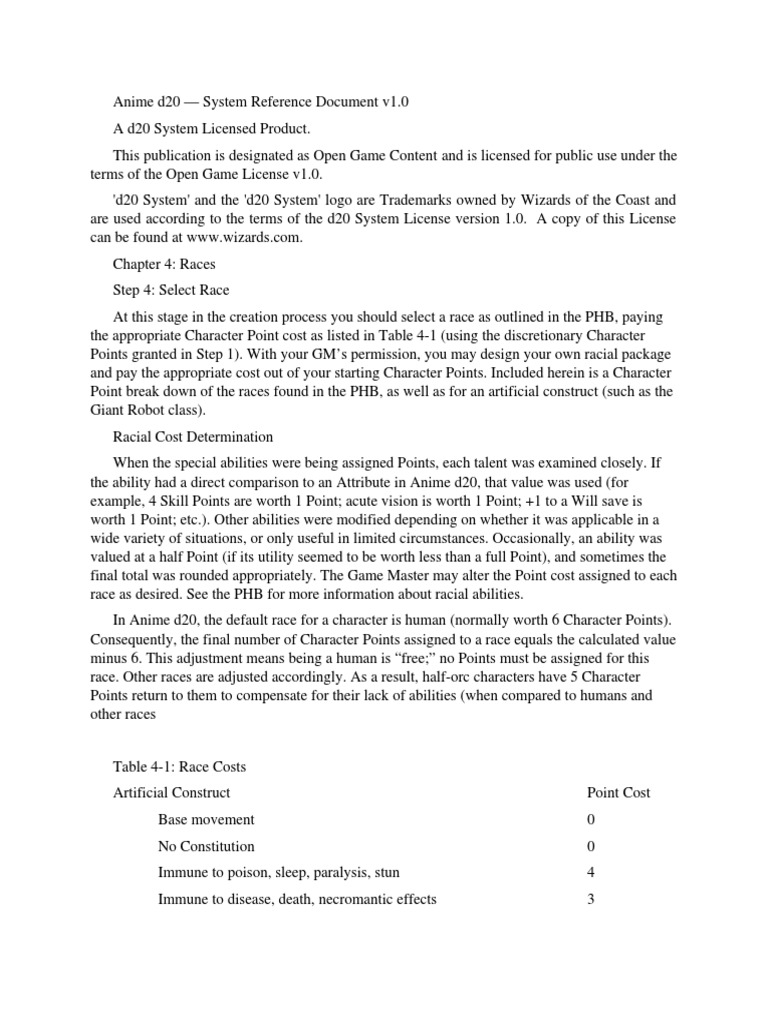 Anime d20 SRD v1.0 - Chap04 | PDF | D20 System | Gaming