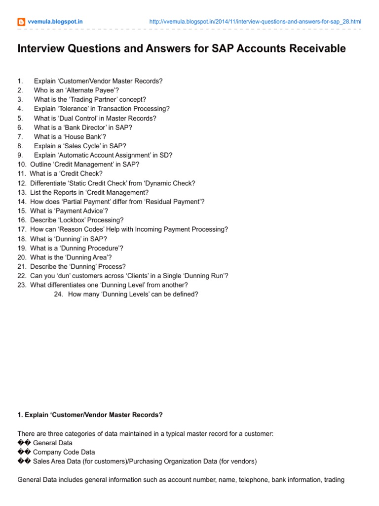 SAP Accounts Receivable Interview Guide | PDF | Payments | Cheque