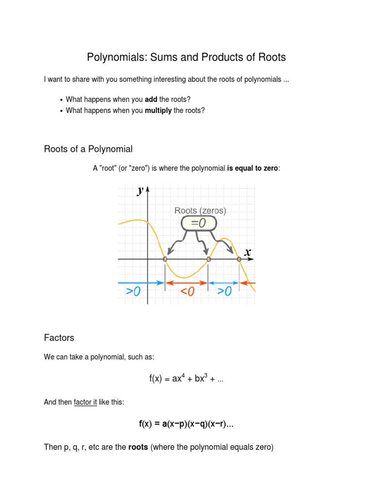 27 2 Polynomials - Sum and Products of Roots | PDF | Teaching Methods ...