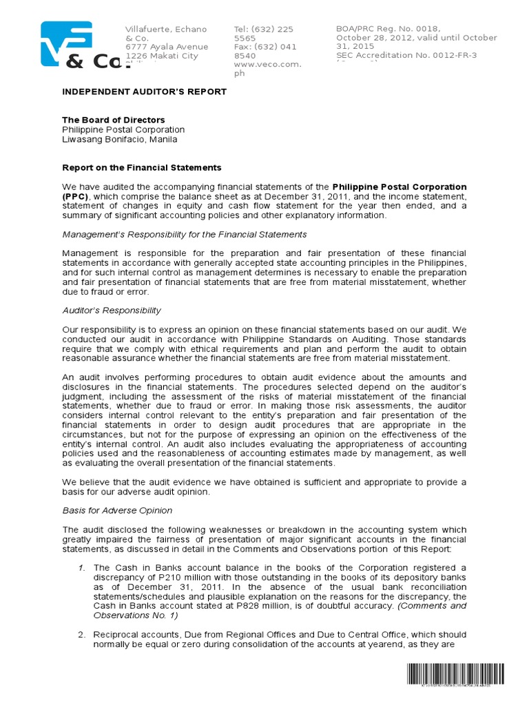 Auditor's Report Adverse E | PDF | Auditor's Report | Audit