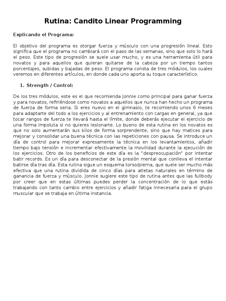 Candito Linear: Fuerza y Progresión | PDF | Ejercicio físico | Músculo