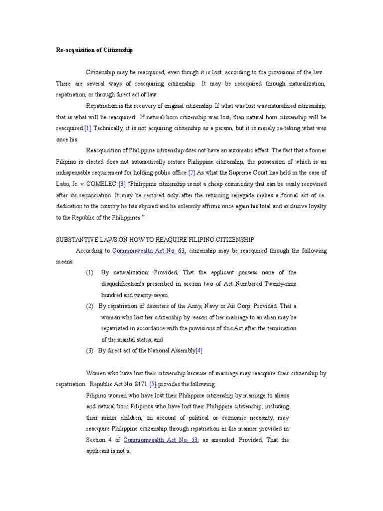 Re-Acquisition of Citizenship | PDF | Naturalization | Citizenship