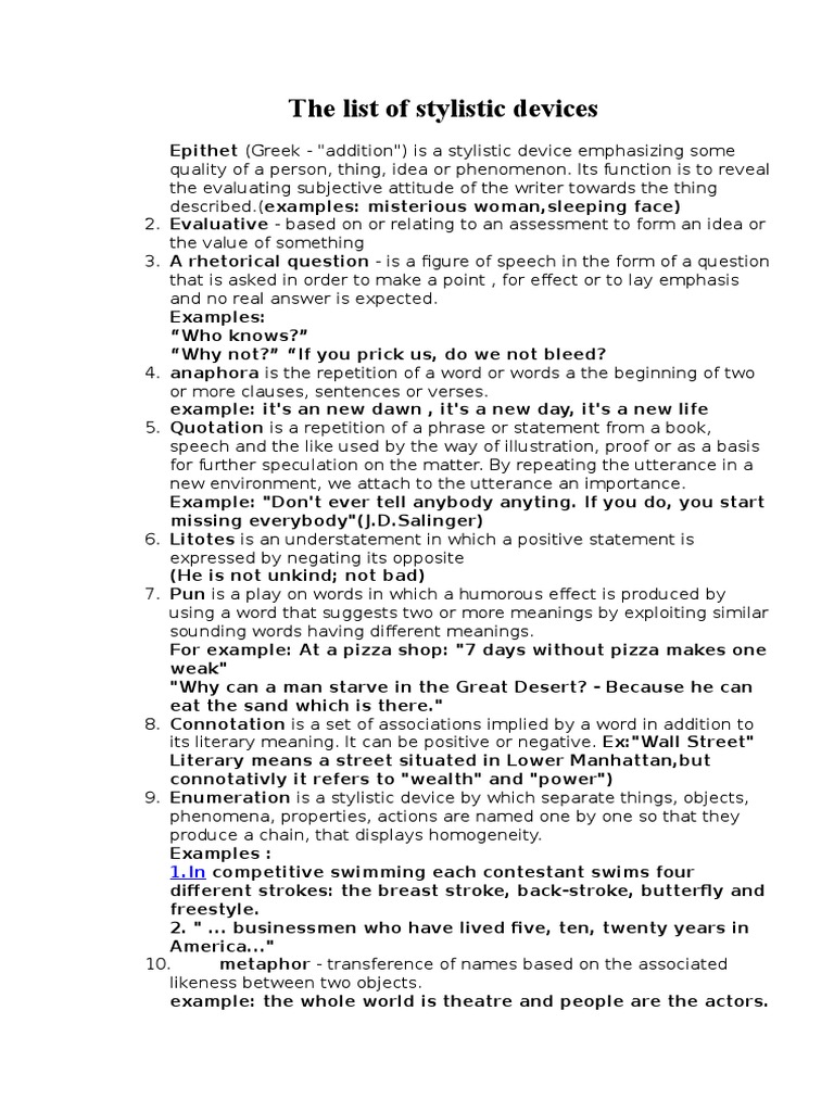 The List of Stylistic Devices | PDF | Sentence (Linguistics) | Metaphor