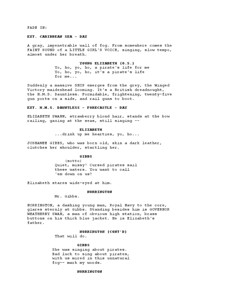 Pirates of The Caribbean Curse of The Black Pearl Script | PDF | Sword ...