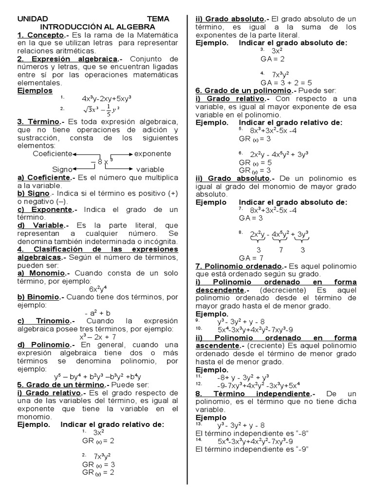 Introducción Al Álgebra | PDF | Relaciones matematicas | Conceptos ...