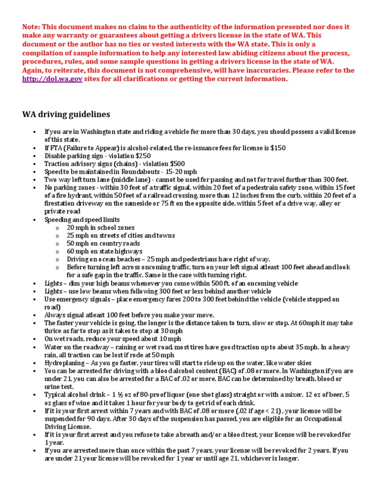 WA Driving Guidelines | PDF | Traffic | Traffic Light