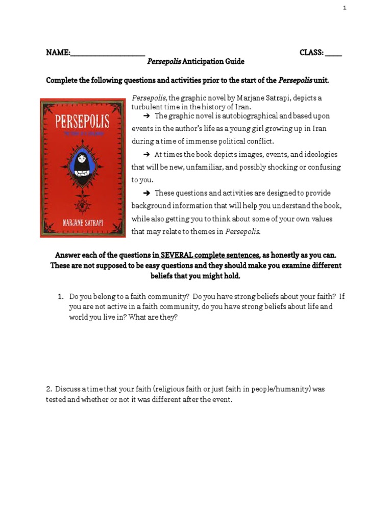 Copyofanticipationguide Persepolis | PDF | Religion And Belief