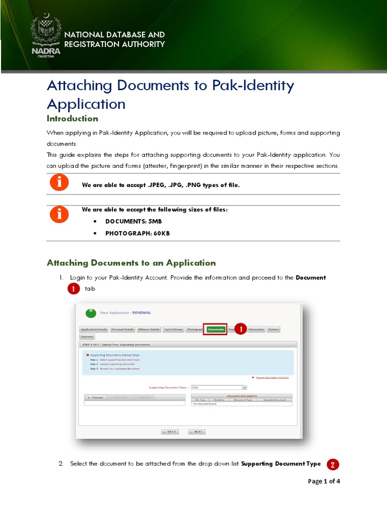 Attaching Documents in Pak-Identity App | PDF