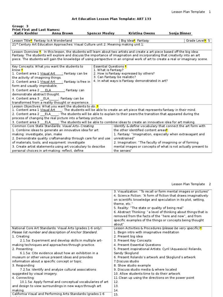 Art 133 Lesson Plan | PDF | Imagination | Mental Image