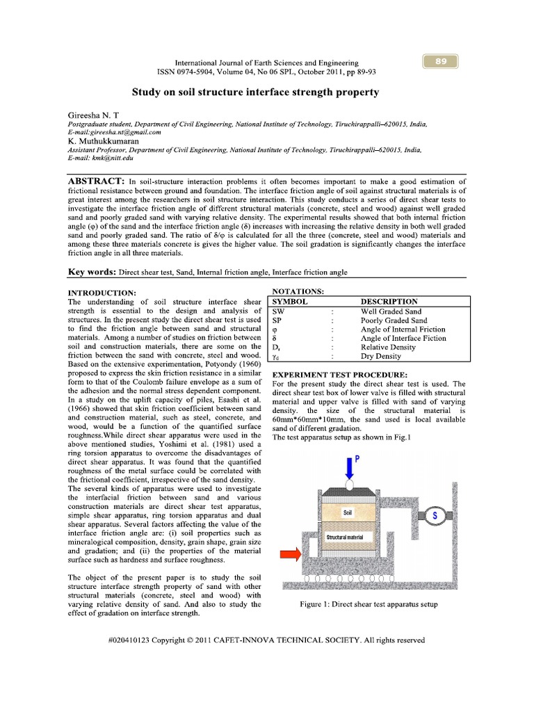 Study On Soil Structure Interface Strength Property | PDF