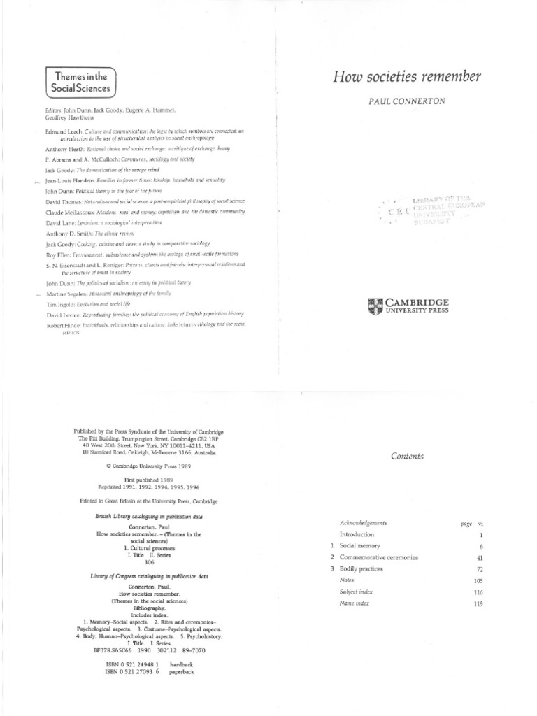 Paul Connerton How Societies Remember CH 2 Comemorative Ceremonies | PDF