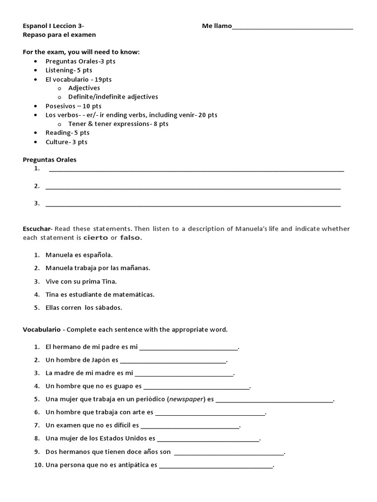Test Review Packet - Leccion 3 | PDF | Science | Ciencia (general)