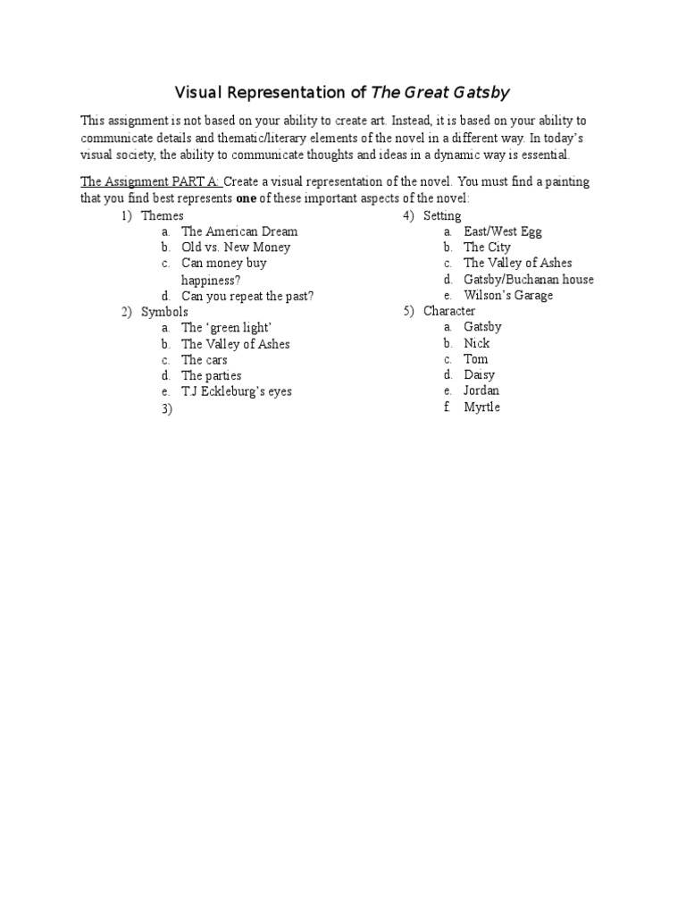 Visual Representation of The Great Gatsby | PDF | The Great Gatsby