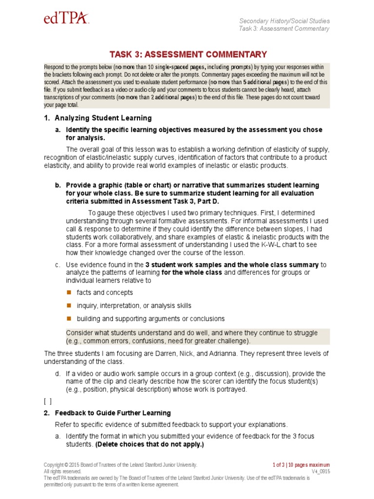 Task3 Assessment Commentary | PDF | Educational Assessment | Elasticity ...