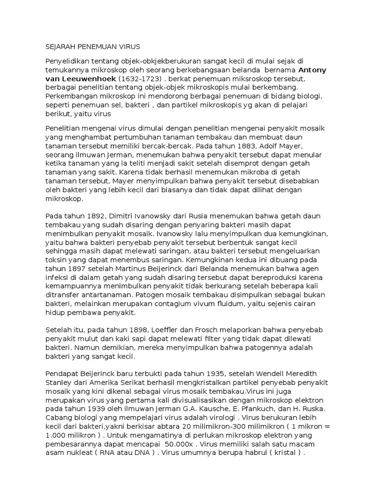 Sejarah Penemuan Virus oleh Ivanowsky | PDF