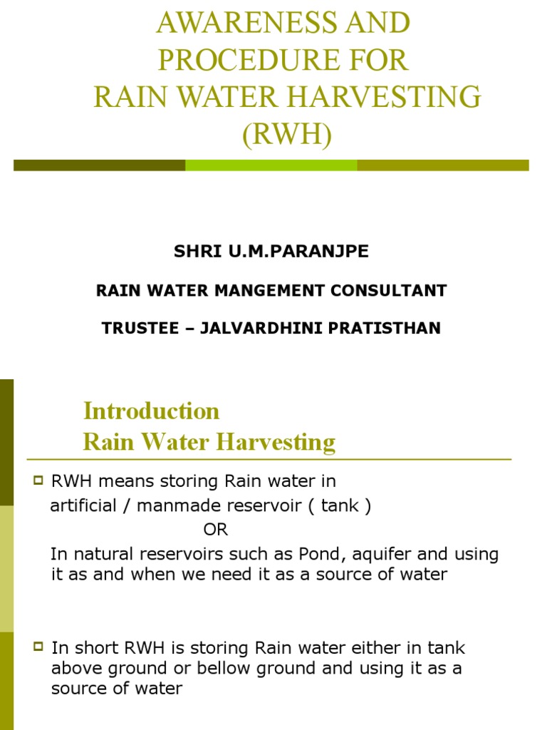 Awareness and Procedure For RWH | PDF | Surface Runoff | Water