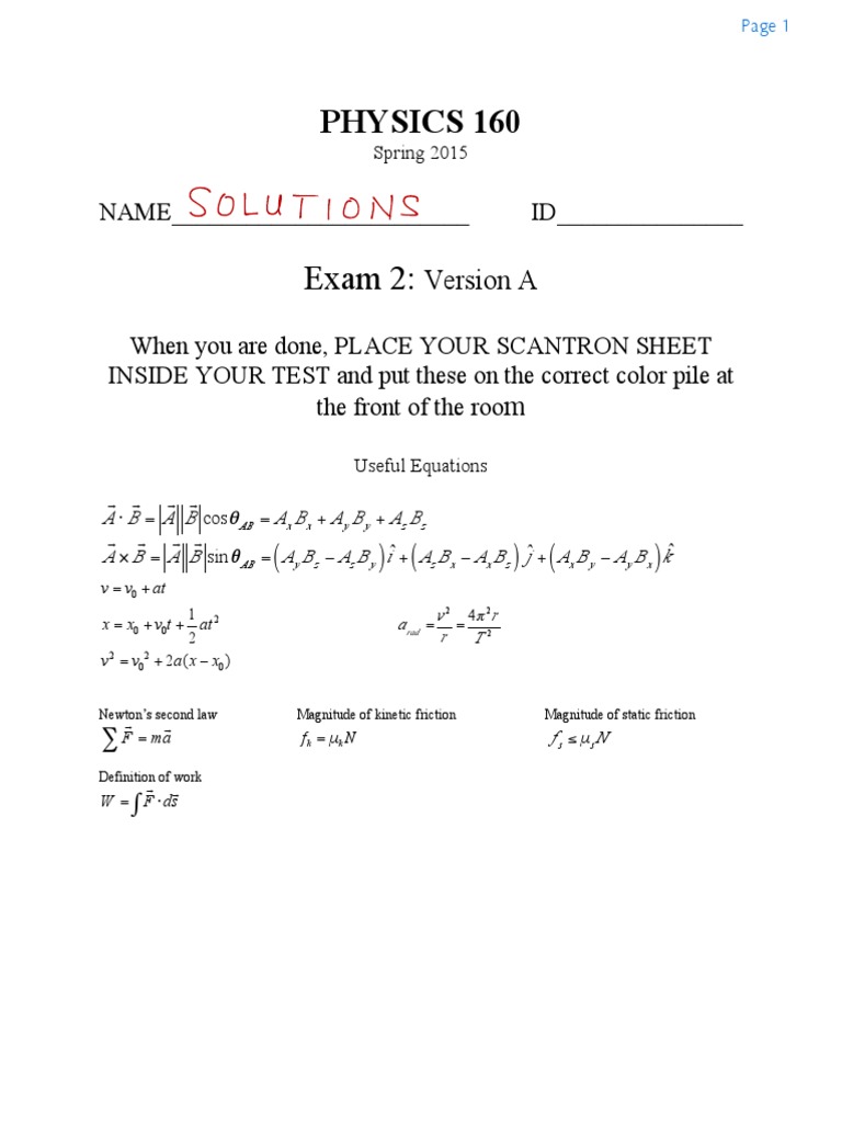 Physics 2. Exam 2 Answers | PDF | Friction | Force