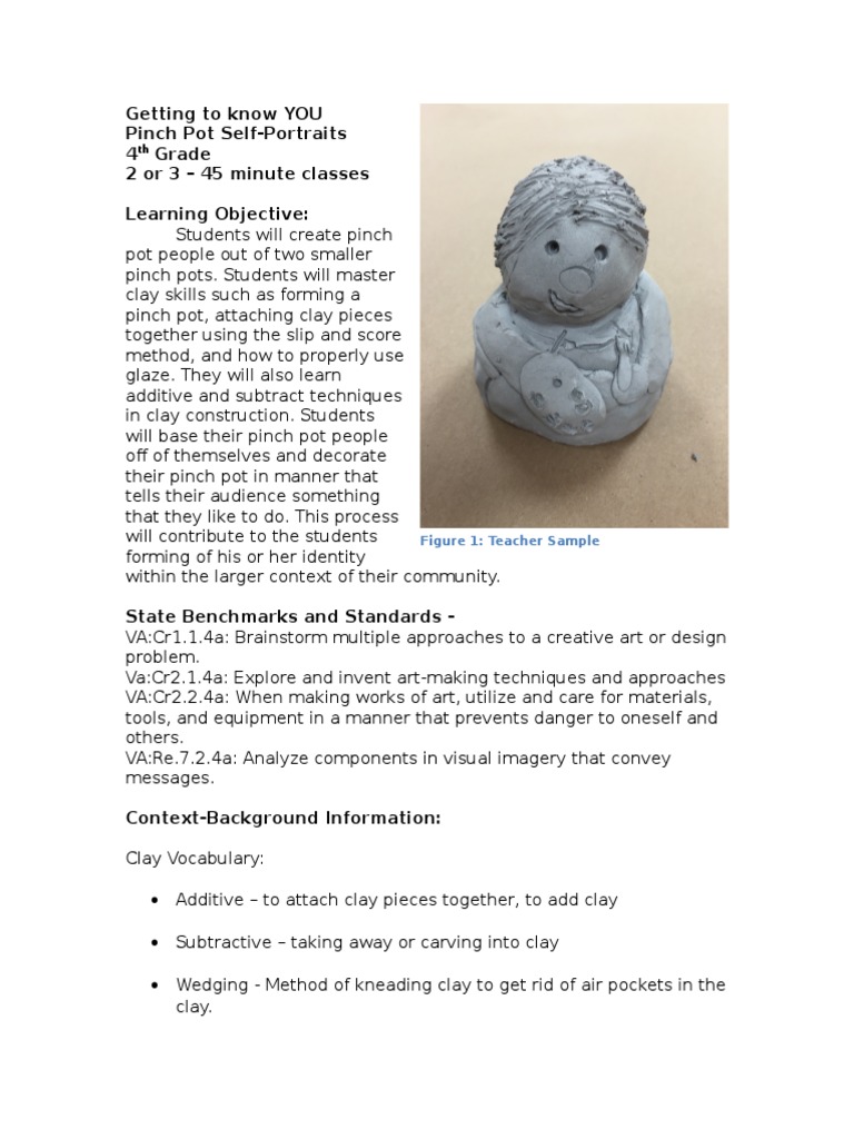 Pinch Pot Self-Portraits Lesson Plan | PDF | Pottery | Paintings