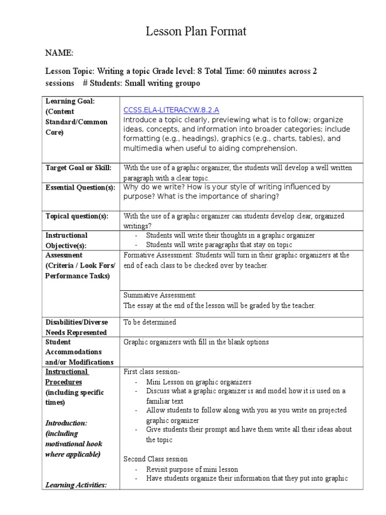 Graphic Organizer Lesson Plan 1 | PDF | Lesson Plan | Educational ...