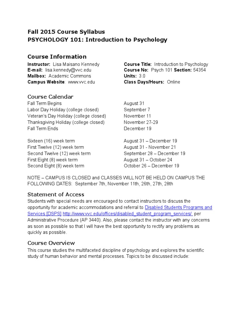 Psychology 101 Fall 2015 Course Syllabus Practicum 2 | PDF | Plagiarism | Academic Dishonesty