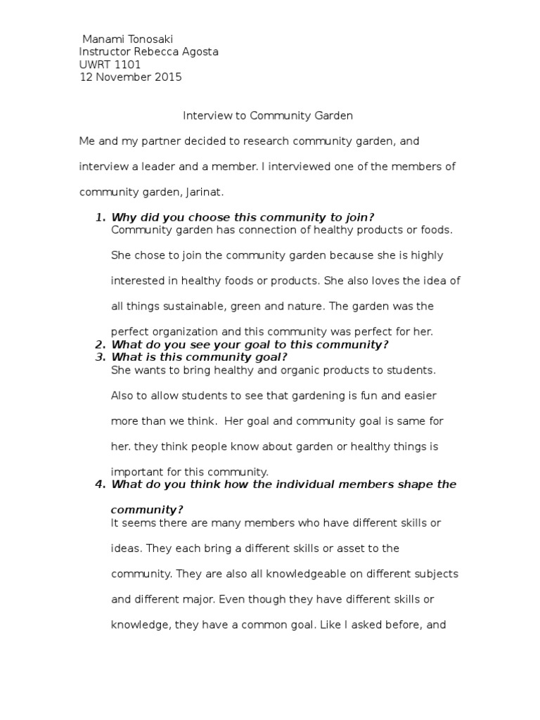 Community Garden Interview Insights | PDF