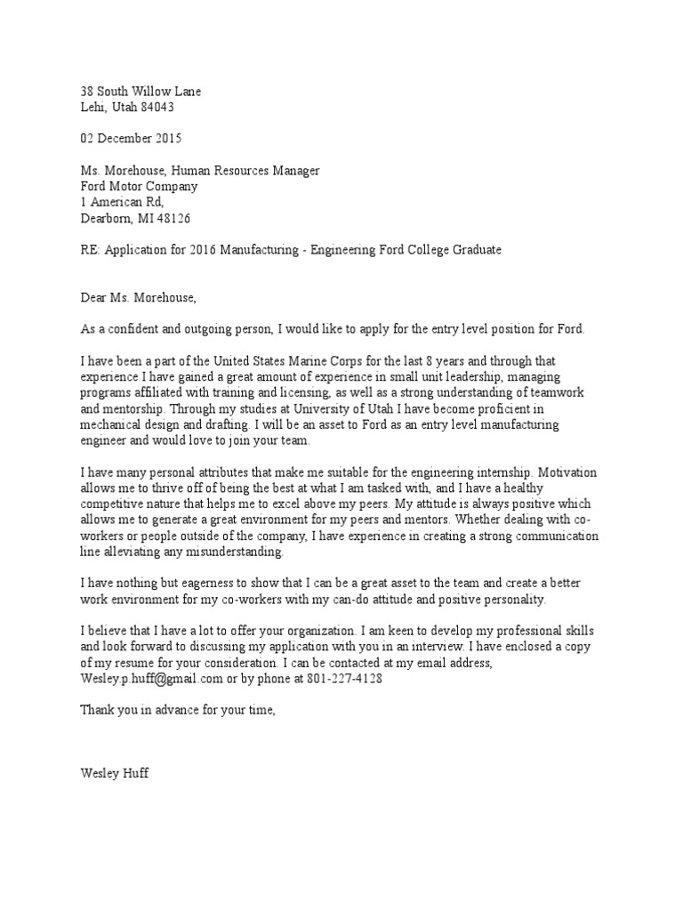 Ford Cover Letter | PDF | Career & Growth | Business