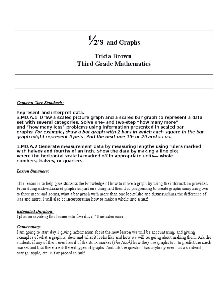 'S and Graphs Tricia Brown Third Grade Mathematics: Common Core ...