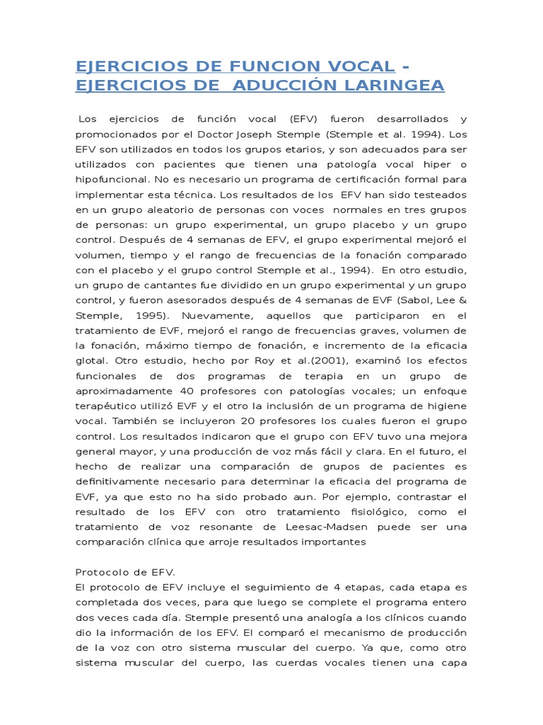 Ejercicios para la Función Vocal | PDF | Vocal | Ejercicio físico