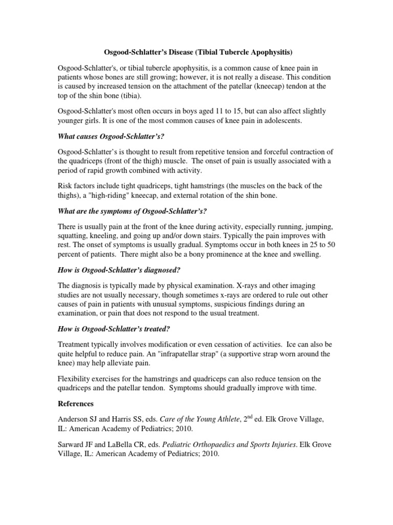 Osgood-Schlatter's Disease (Tibial Tubercle Apophysitis) | PDF