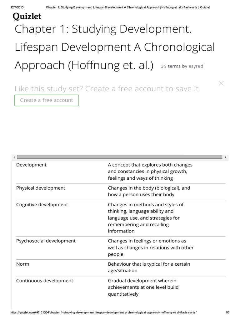 Chapter 1 Studying Development Lifespan Development A Chronological