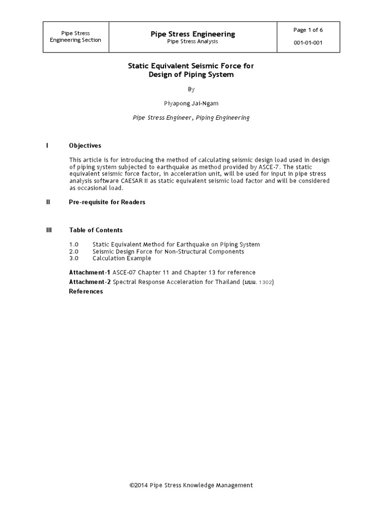 Static Equivalent Seismic Force For Design of Piping System | PDF ...