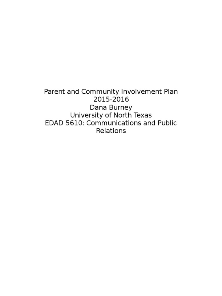 Parent and Community Engagement Plan | PDF | Elementary And Secondary ...