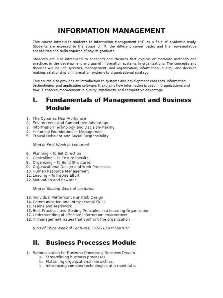 Information Management Syllabus | PDF | Information Management ...