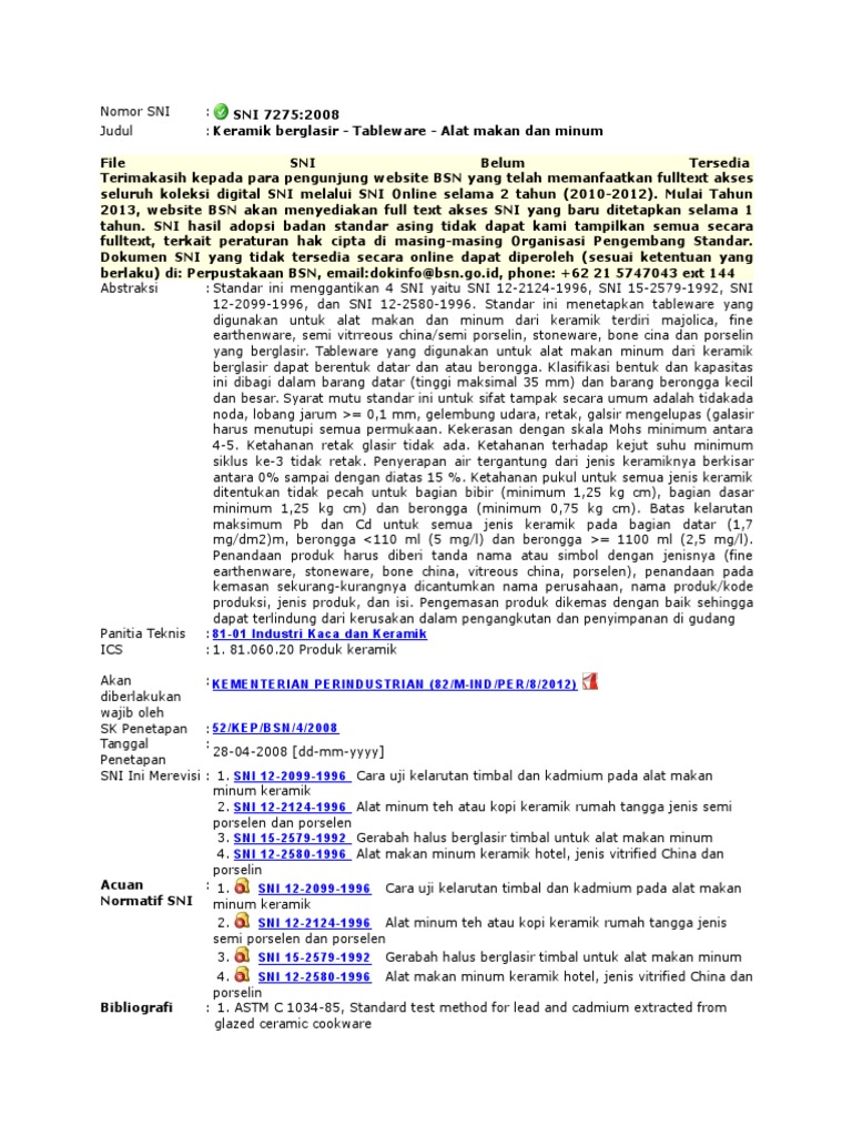 Nomor SNI | PDF | Teknologi & Rekayasa